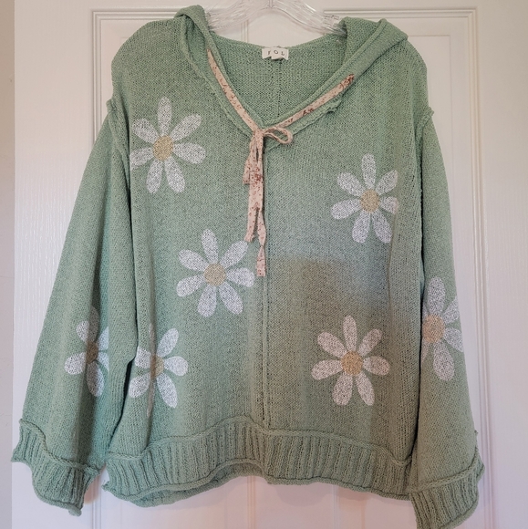 POL | Sweaters | Pol Womens Flower Power Mint Green Longsleeve Hooded ...